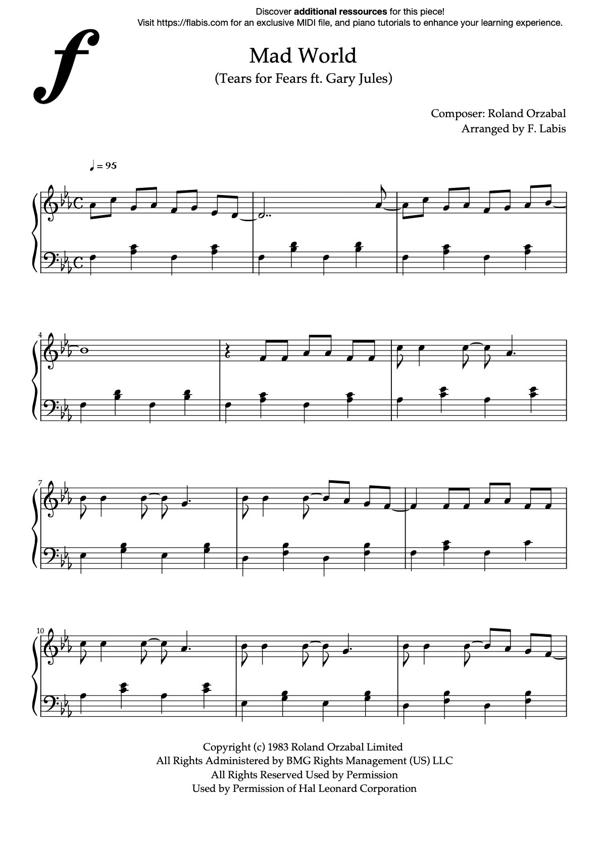 Mad World – Piano Sheet Music (PDF Download) – Flabis Piano